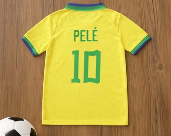 New Kids Brazil Pelé Home Premium Soccer Uniform 2022,22-23 Brazil Home ...