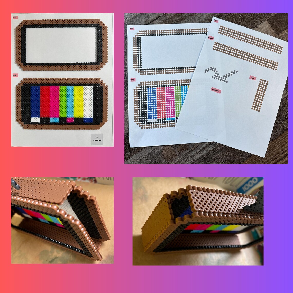 Fuse Bead Retro TV Phone Stand Pattern: DIY Perler Melty Bead Design ...