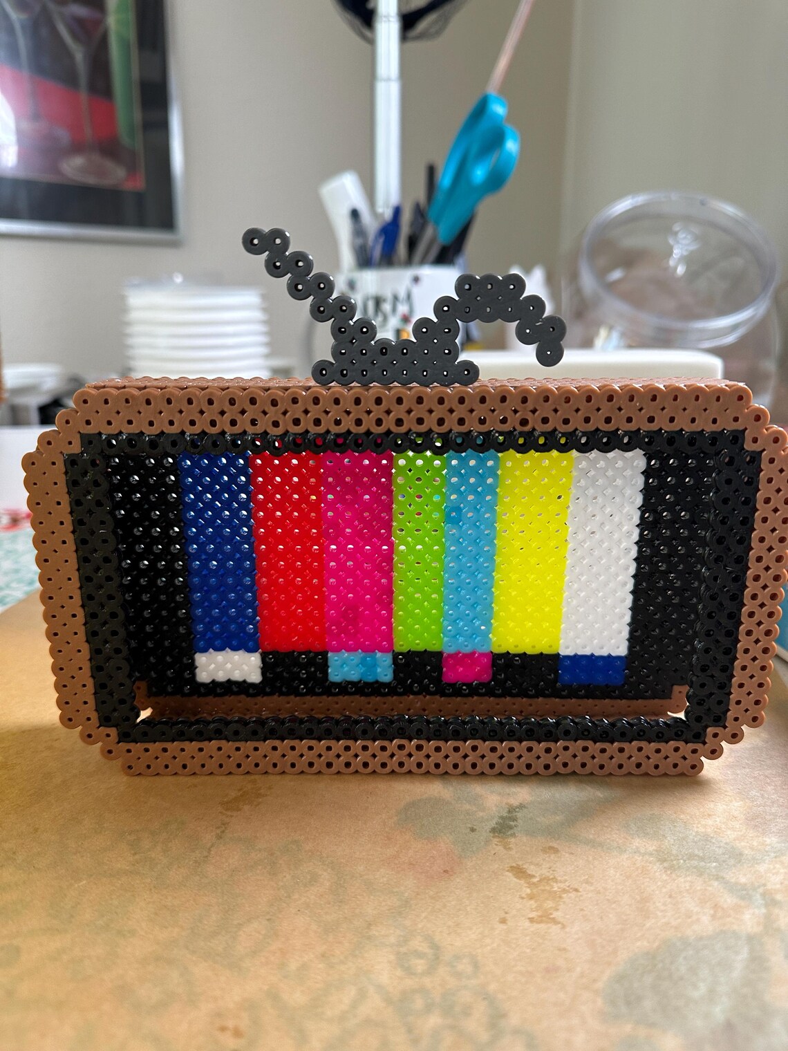 Fuse Bead Retro TV Phone Stand Pattern: DIY Perler Melty Bead Design ...