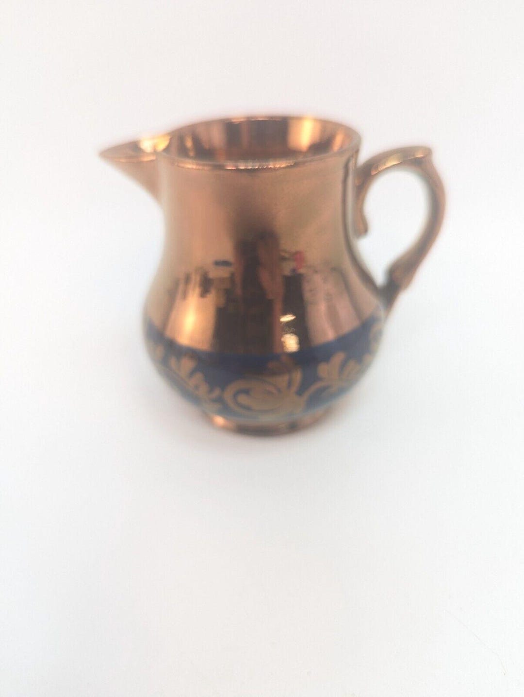 Antique Copper Lusterware Pitchers W/cobalt Design - Etsy
