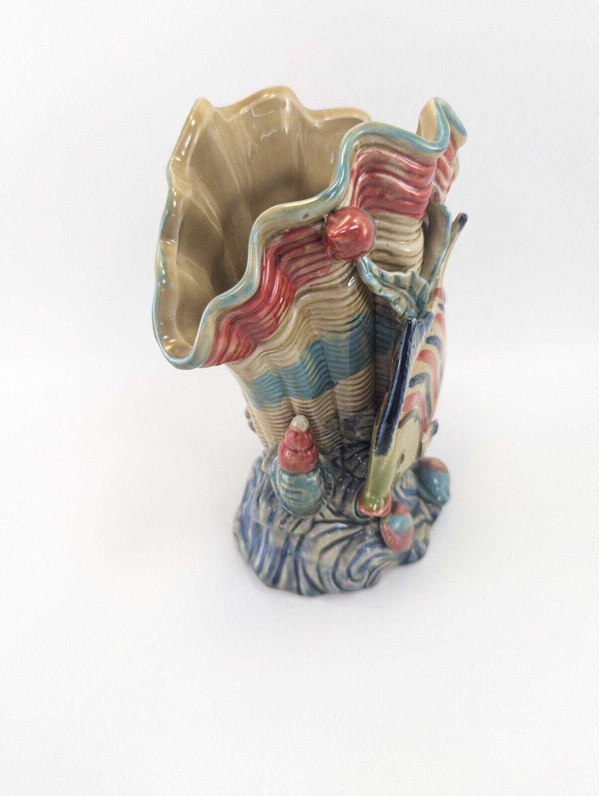 Vintage Unmarked Glazed Ceramic Pottery Fish, Clamshell, Underwater ...