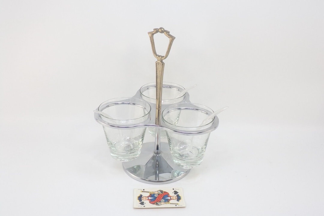 Vintage Kromex Condiment Carousel / Server /lazy Susan With Glass Bowls ...