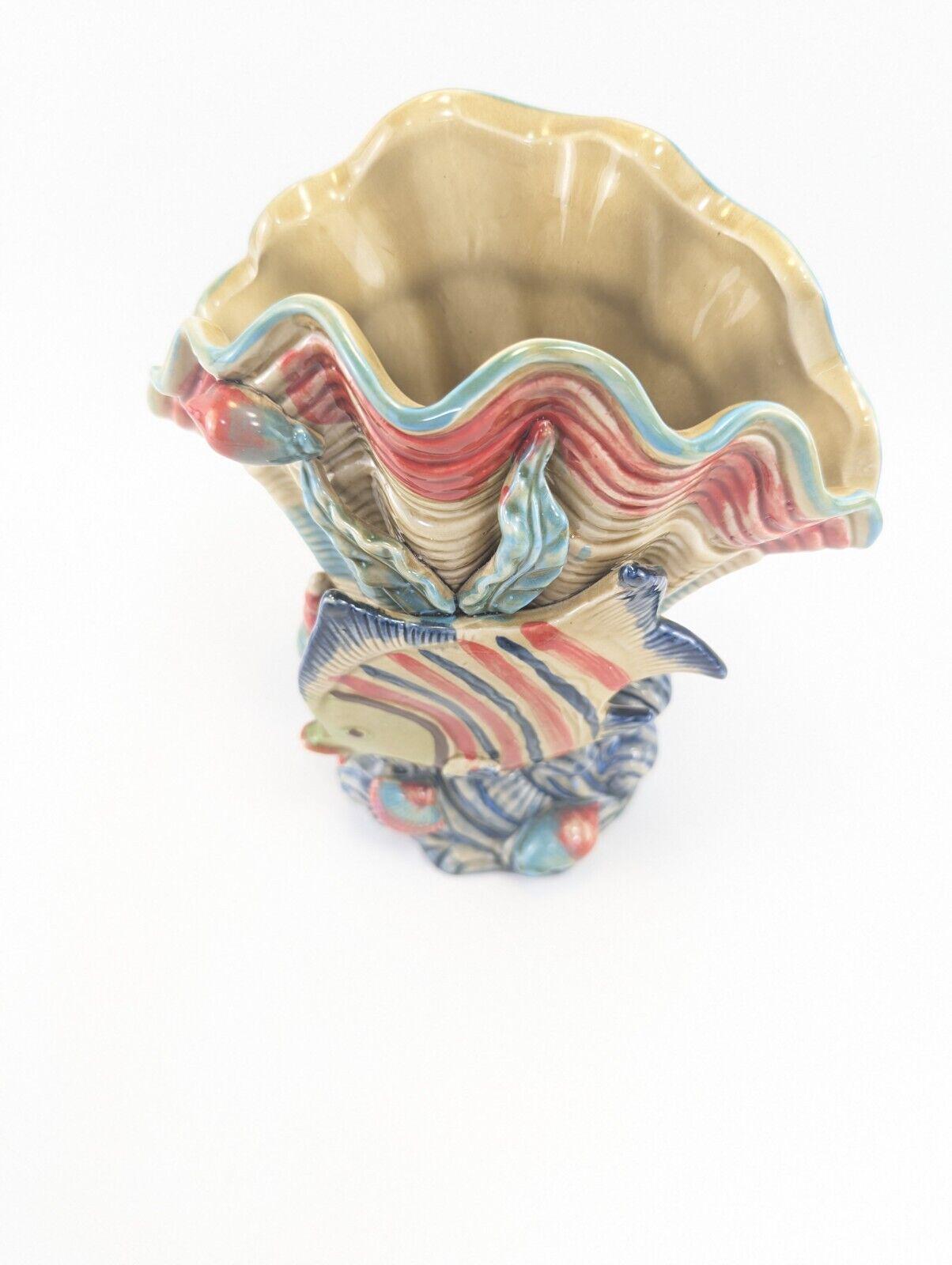 Vintage Unmarked Glazed Ceramic Pottery Fish, Clamshell, Underwater ...