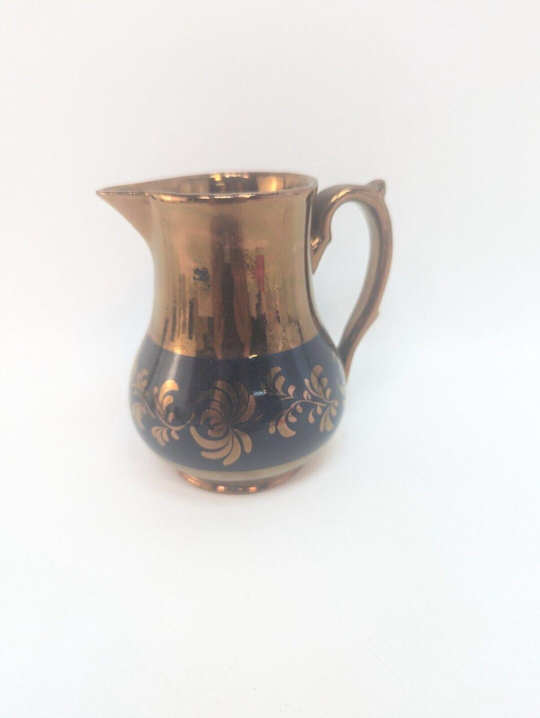 Antique Copper Lusterware Pitchers W/cobalt Design - Etsy