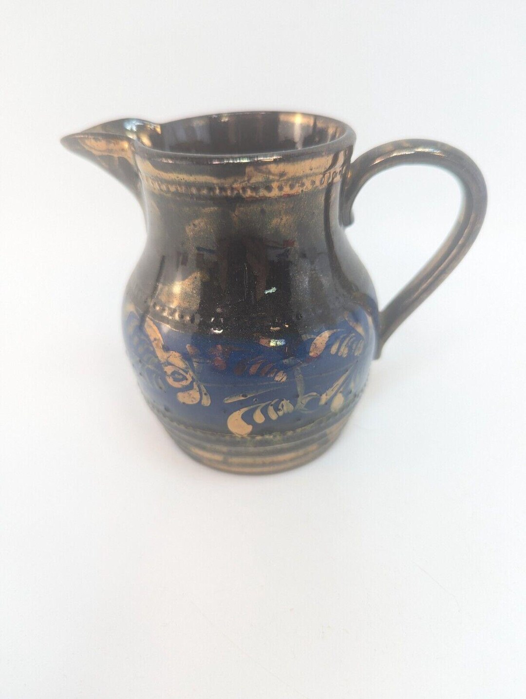 Antique Copper Lusterware Mini Pitcher With Blue Band - Etsy