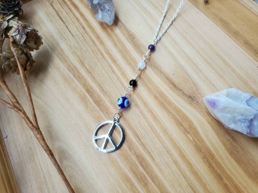 Peace Sign Necklace- Crystal Evil Eye, Boho Hippie Jewelry - Etsy
