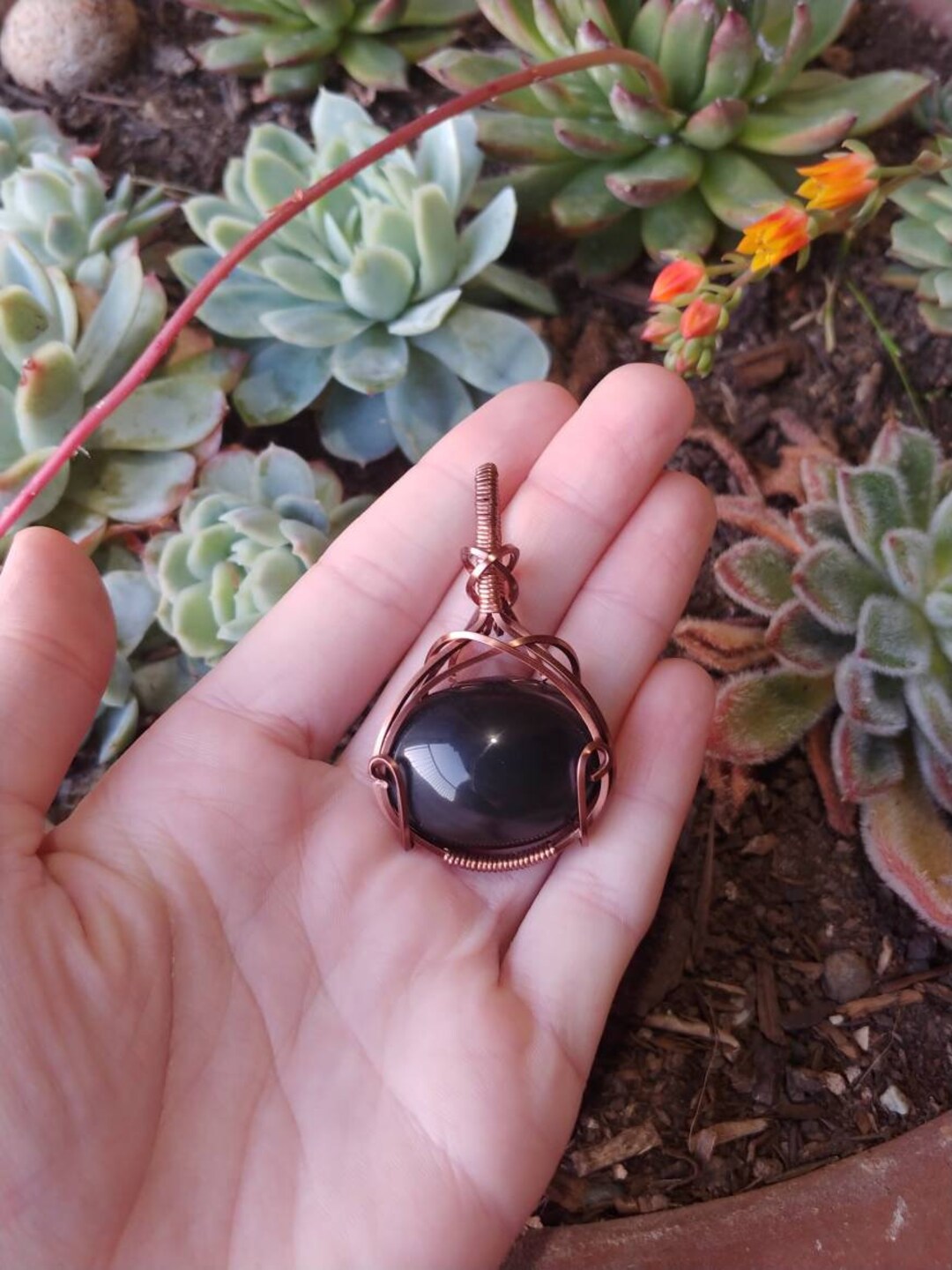 Antique Copper Obsidian Wire Wrapped Necklace - Etsy