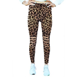 Womens Ripped Yoga Pants High Waist Cutout Workout Running Leggings ...