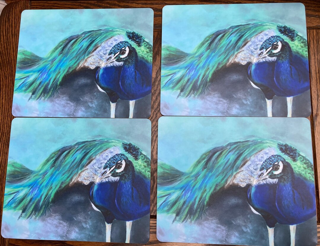 Peacock Painting Placemats - Set of Four - Janet Bird Art - Etsy