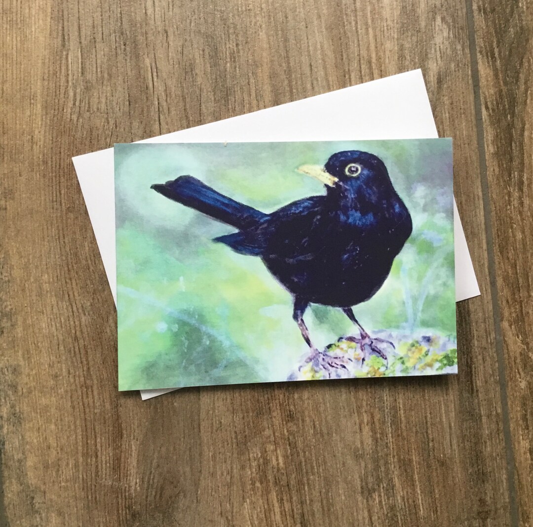 Blackbird Small Greeting Card by UK Artist Janet Bird - Etsy