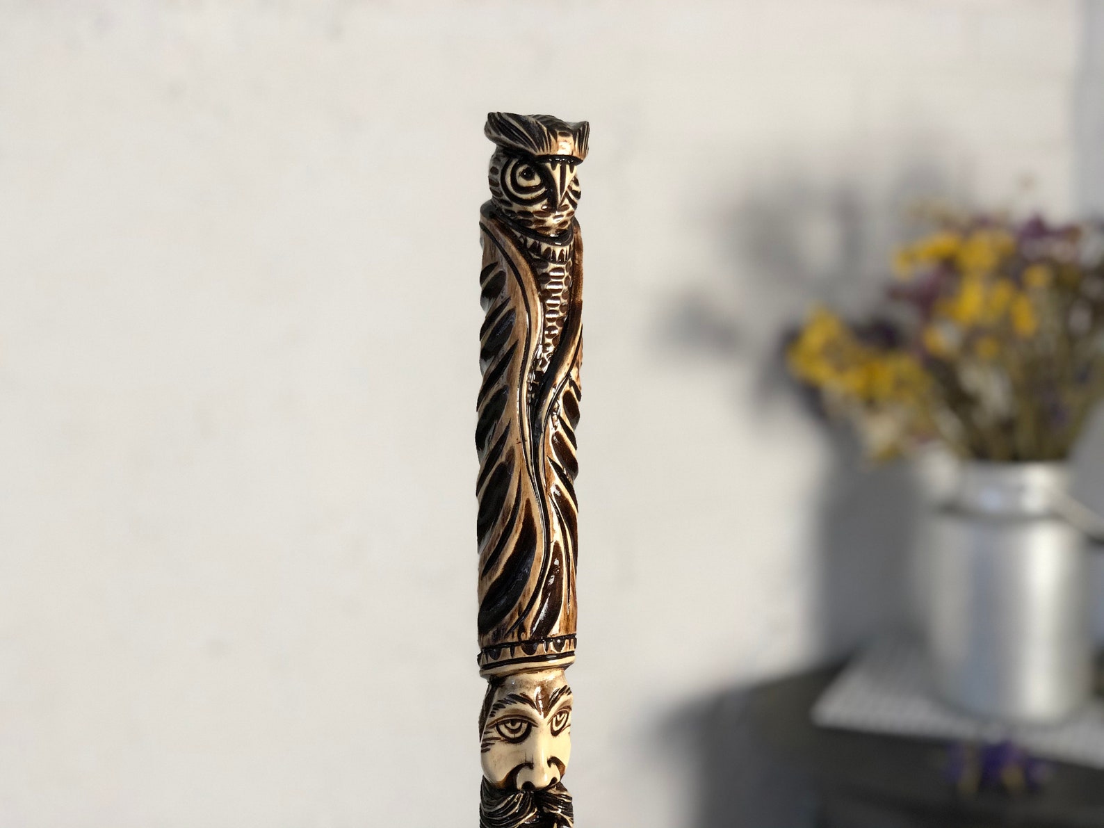 Larp Staff Wizard Staff Carved Wood Magic Staff - Etsy