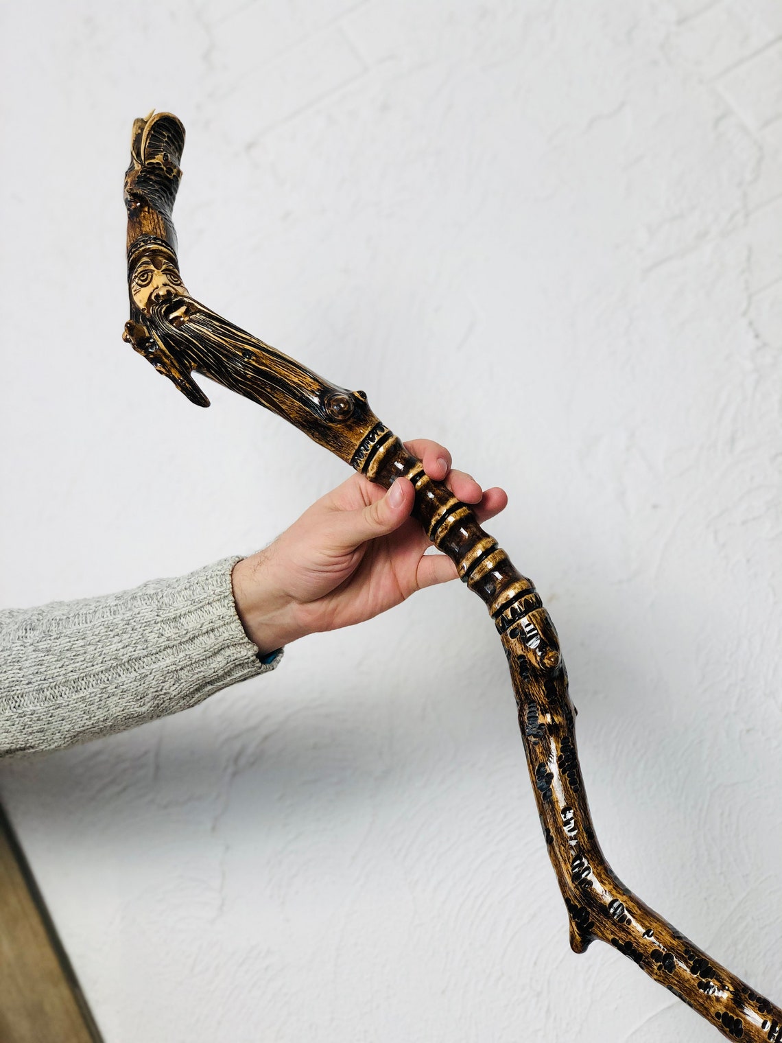 Wizard staff Wooden hiking staff Handmade hiking stick | Etsy