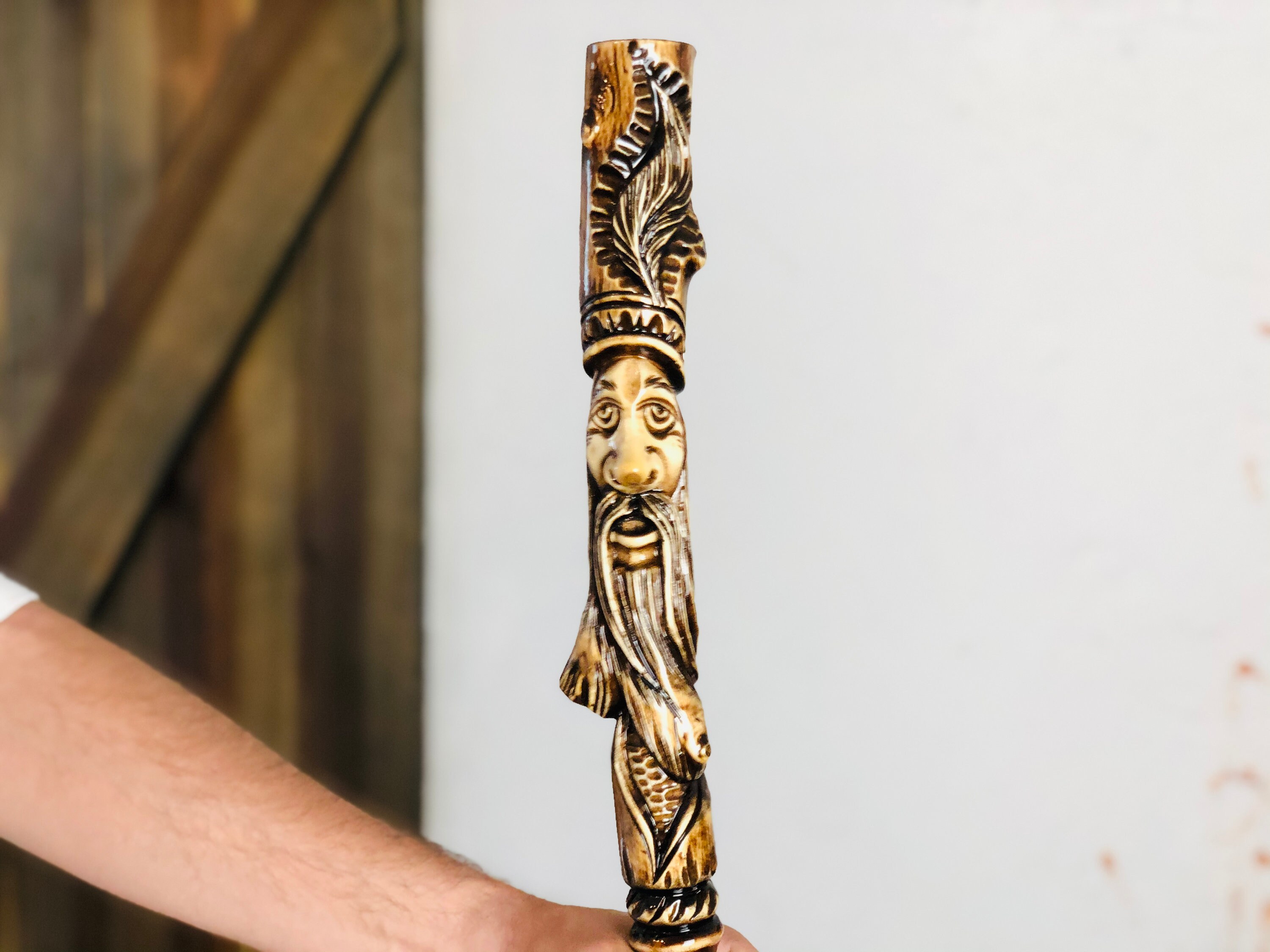 Hand carved hiking staff Wizard staff Mage staff Wooden | Etsy