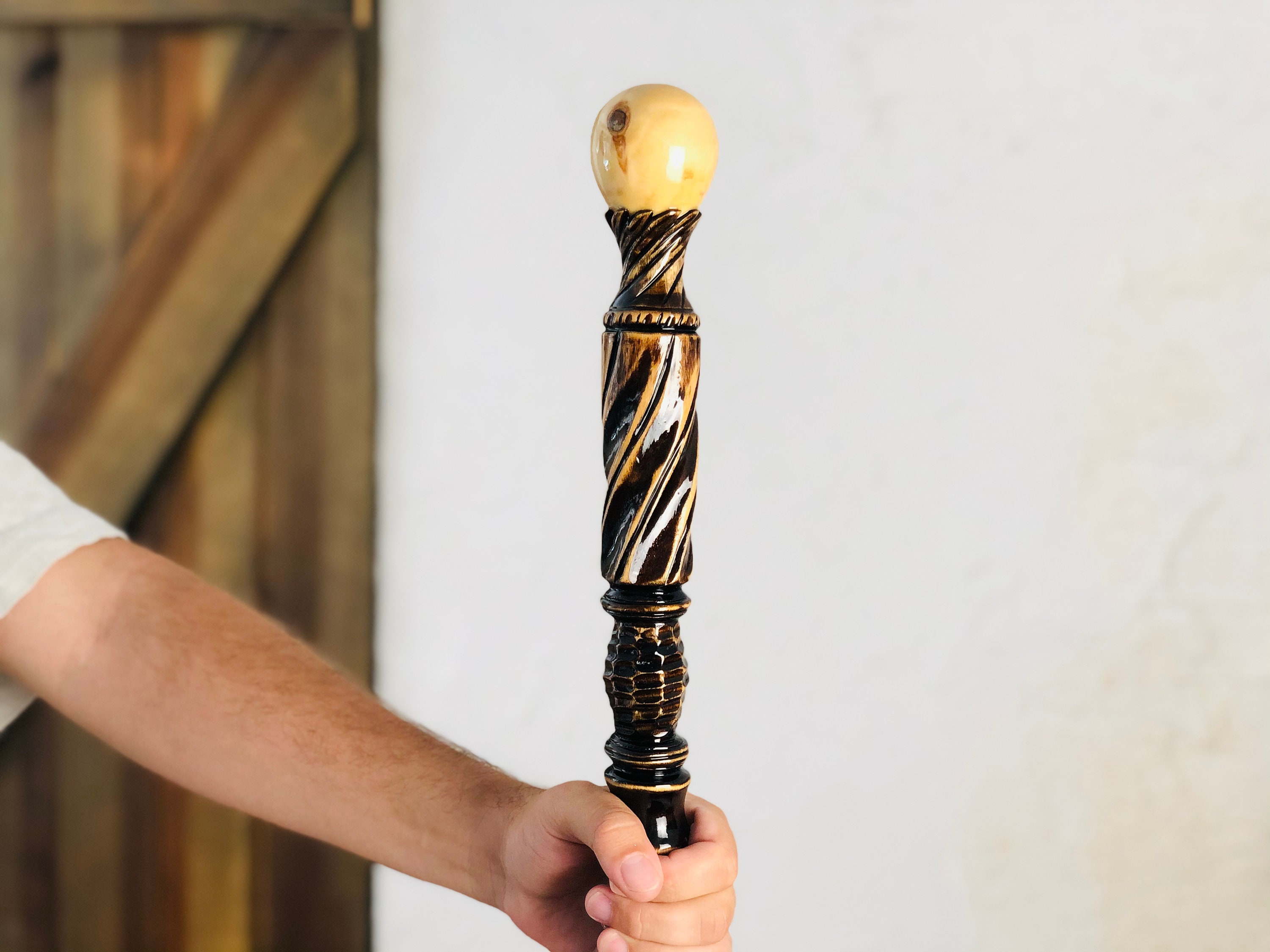 Handmade Wooden Hiking Staff: Carved Wizard Walking Stick (61 Inch) - Etsy