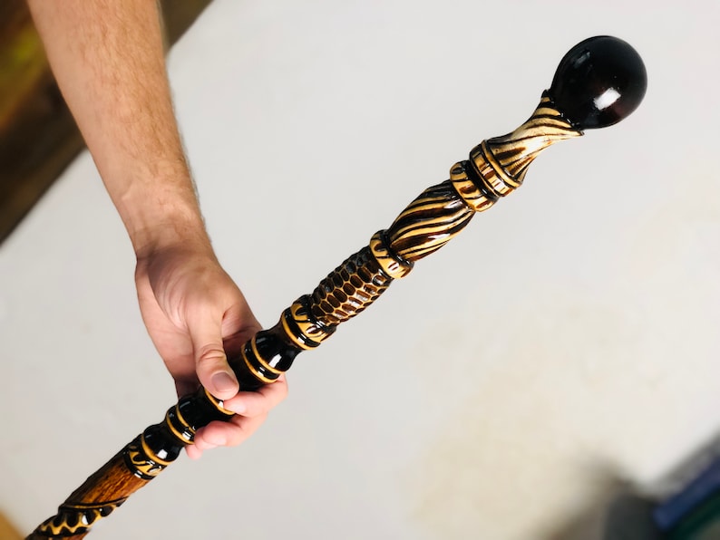 Hand Carved Hiking Staff Wizard Staff Mage Staff Wooden - Etsy