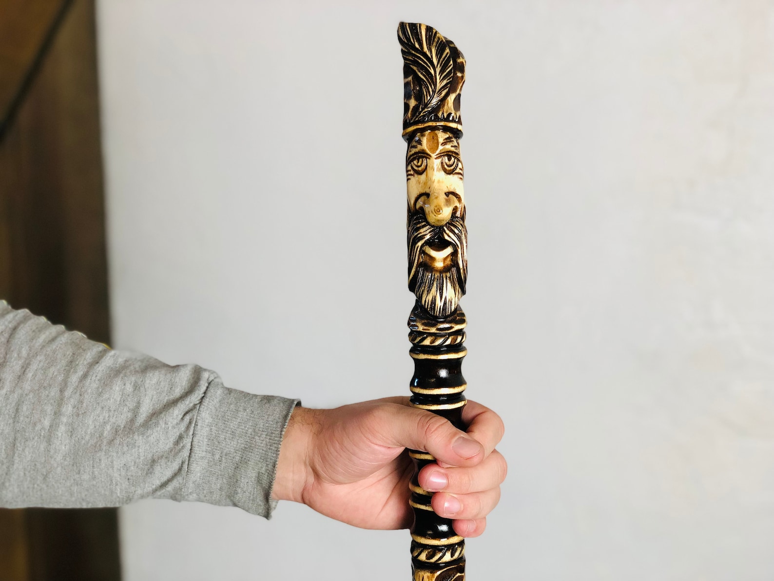 Wooden Hiking Staff Wizard Staff Handmade Mage Staff Carved - Etsy