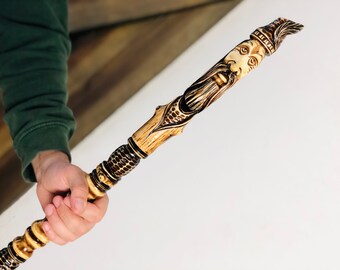 Hand Carved Wooden Staff - Etsy