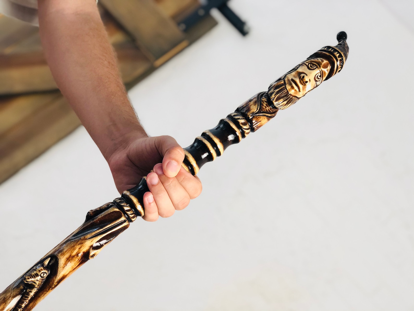 Wooden Wizard Staff Hiking Staff Hand Carved Walking Stick | Etsy