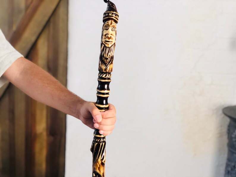 Wooden Wizard Staff Hiking Staff Hand Carved Walking Stick | Etsy