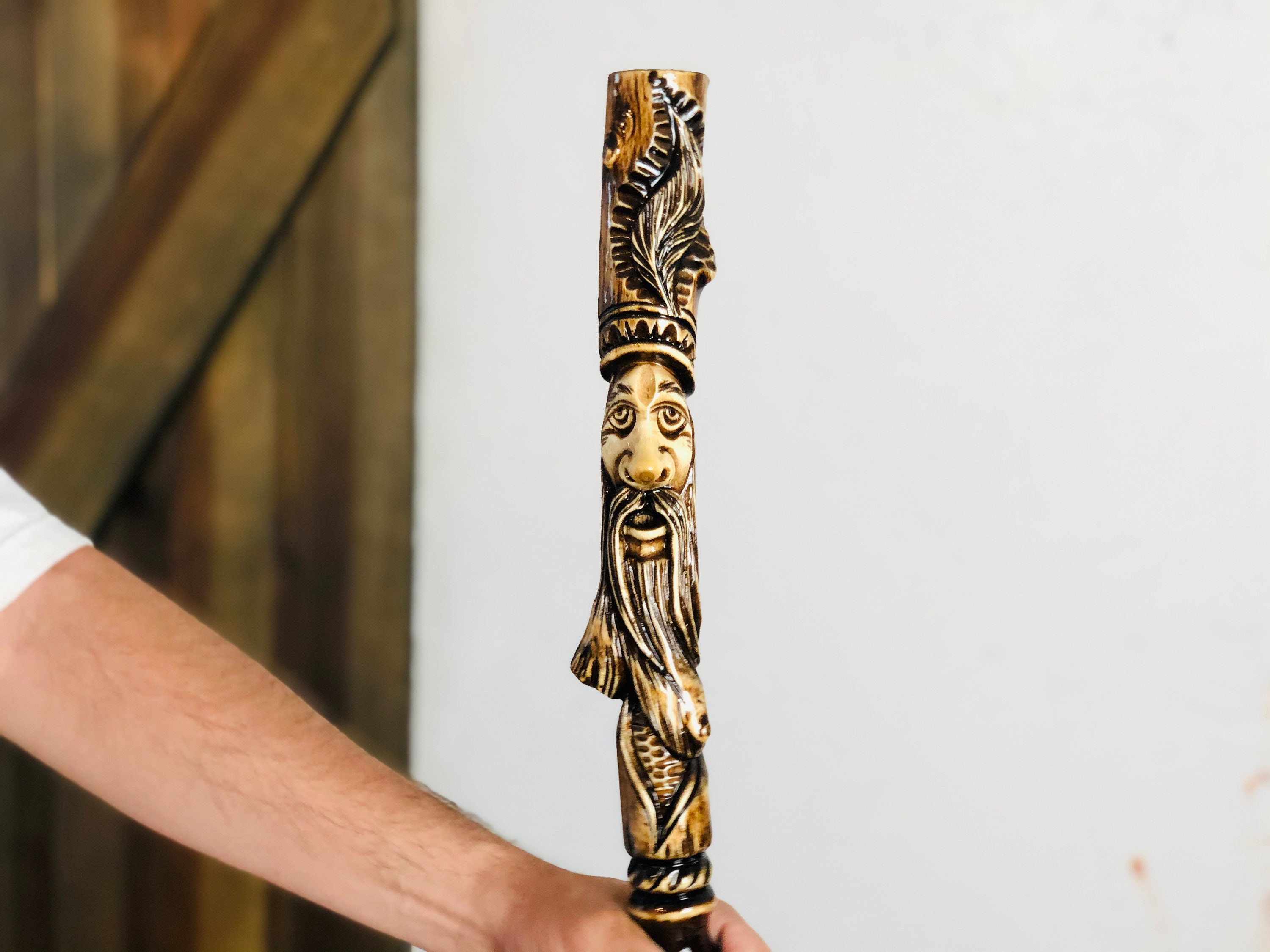 Hand carved hiking staff Wizard staff Mage staff Wooden | Etsy