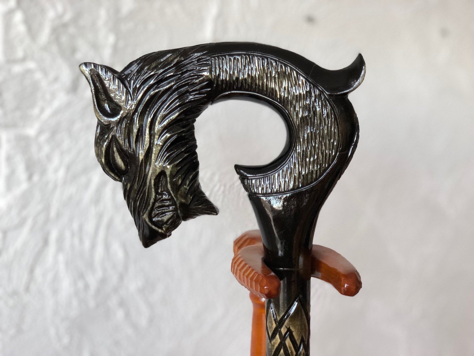 Walking Cane Wolf Black Walking Cane Wolf Canes and Walking - Etsy