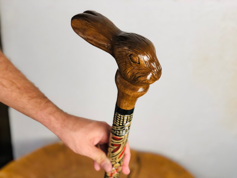 Wooden Walking Cane Hand Carved Walking Stick Rabbit | Etsy