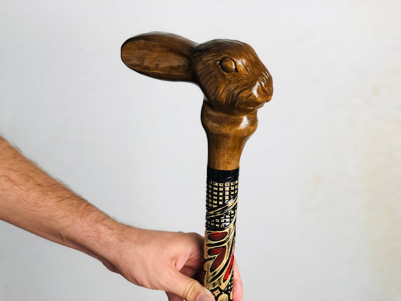 Wooden Walking Cane Hand Carved Walking Stick Rabbit | Etsy
