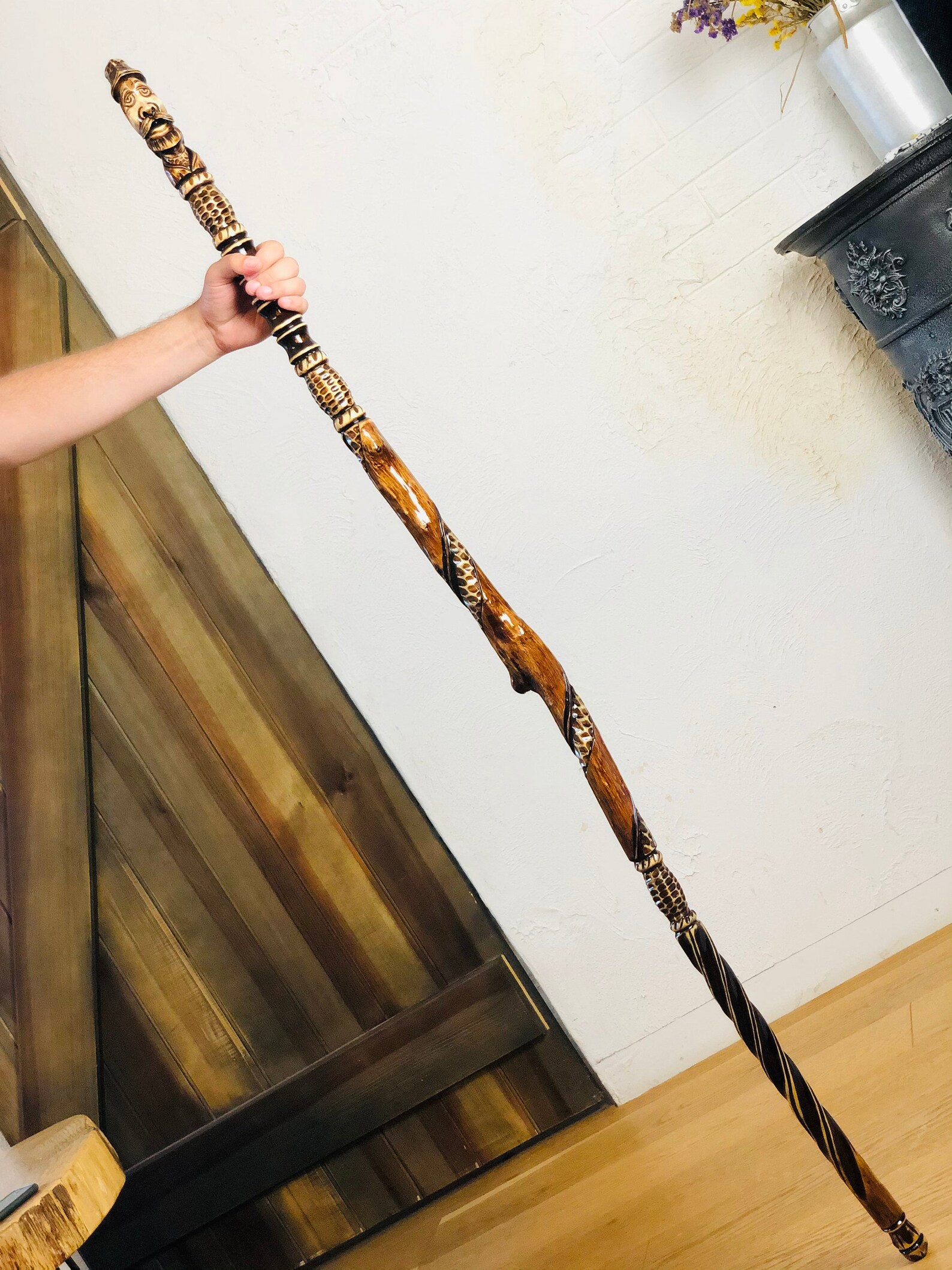 Fantasy staff wood carving staff ceremonial staff wood | Etsy