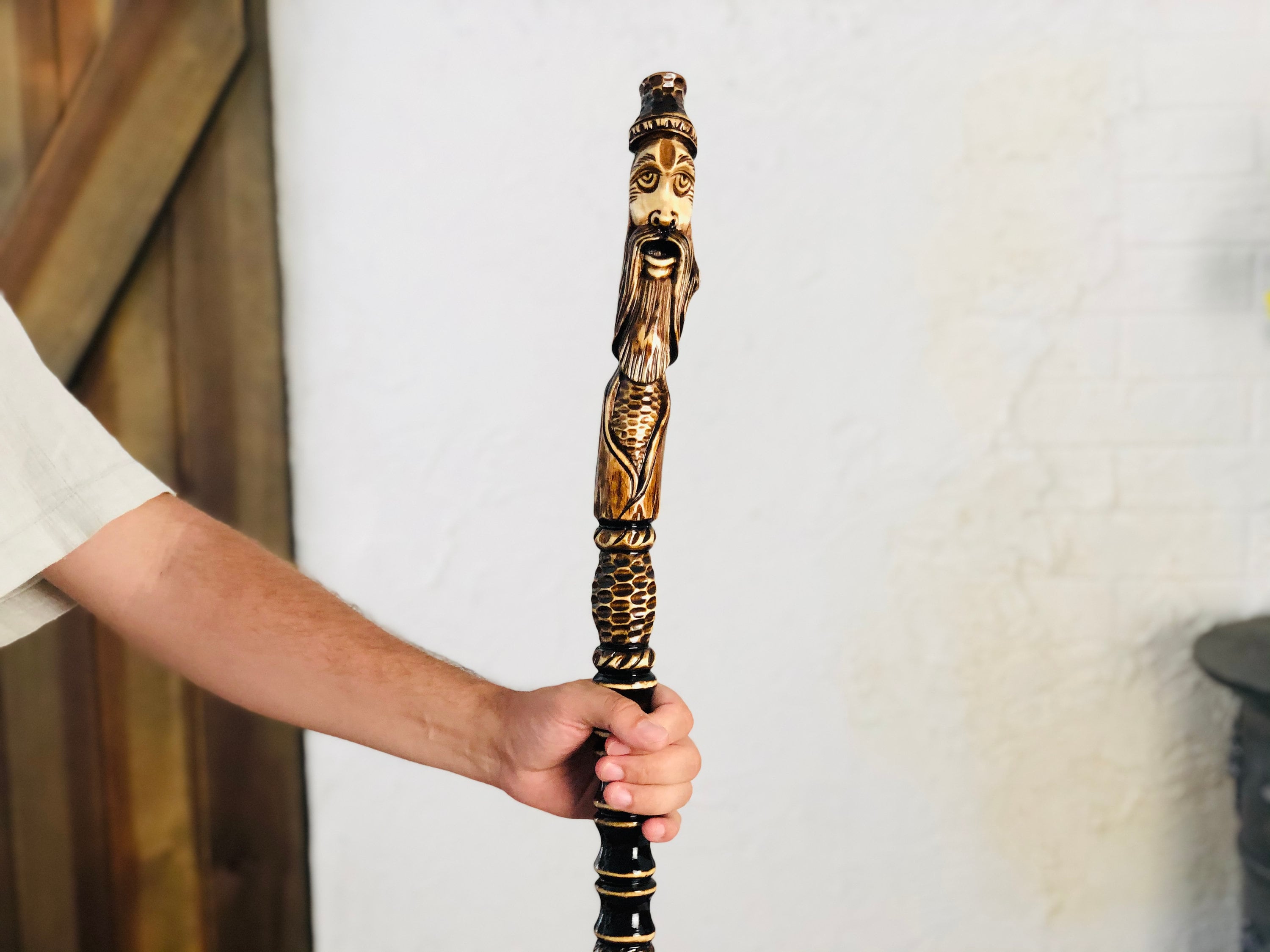 Wooden hiking staff Wizard staff Handmade mage staff Carved | Etsy