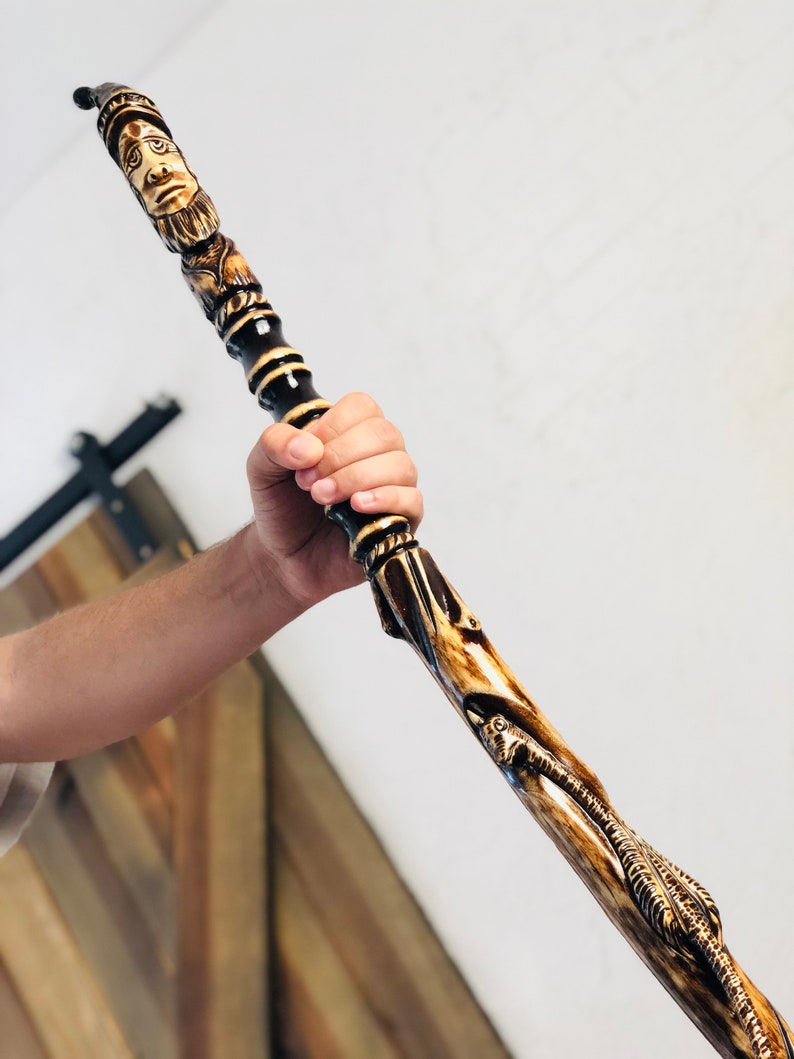 Wooden Wizard Staff Hiking Staff Hand Carved Walking Stick | Etsy