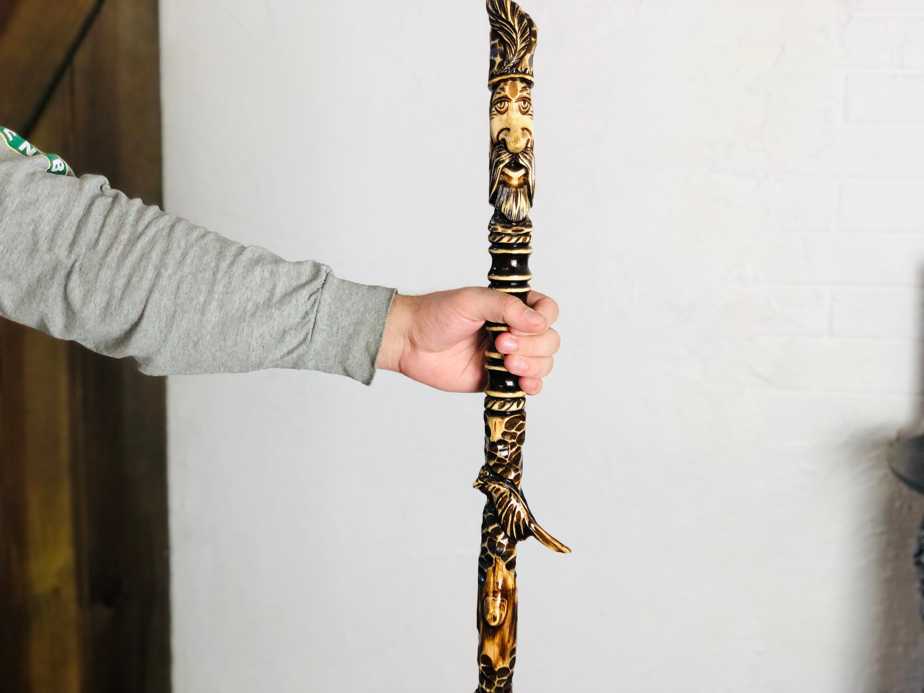 Wooden Hiking Staff Wizard Staff Handmade Mage Staff Carved | Etsy