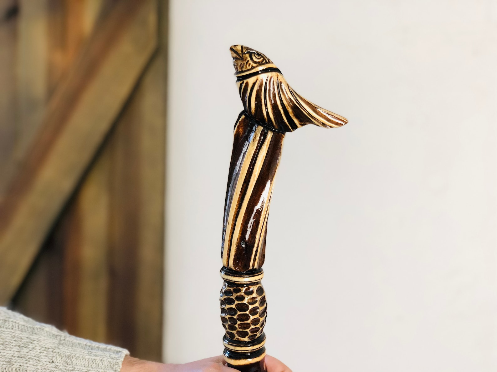 Wizard Walking Stick Wizard Staff Wooden Hiking Staff Larp | Etsy