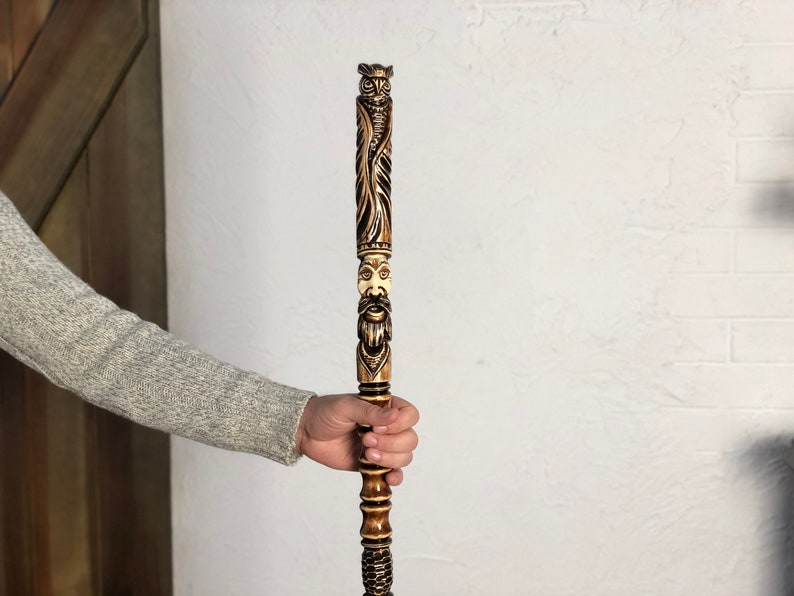Larp Staff Wizard Staff Carved Wood Magic Staff - Etsy