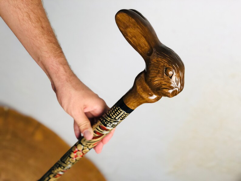 Wooden Walking Cane Hand Carved Walking Stick Rabbit | Etsy