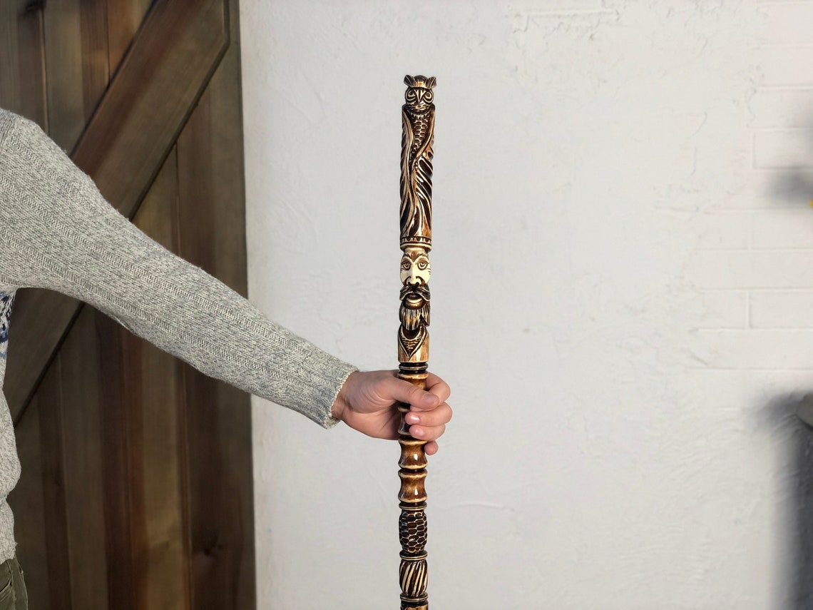 Larp Staff Wizard Staff Carved Wood Magic Staff - Etsy
