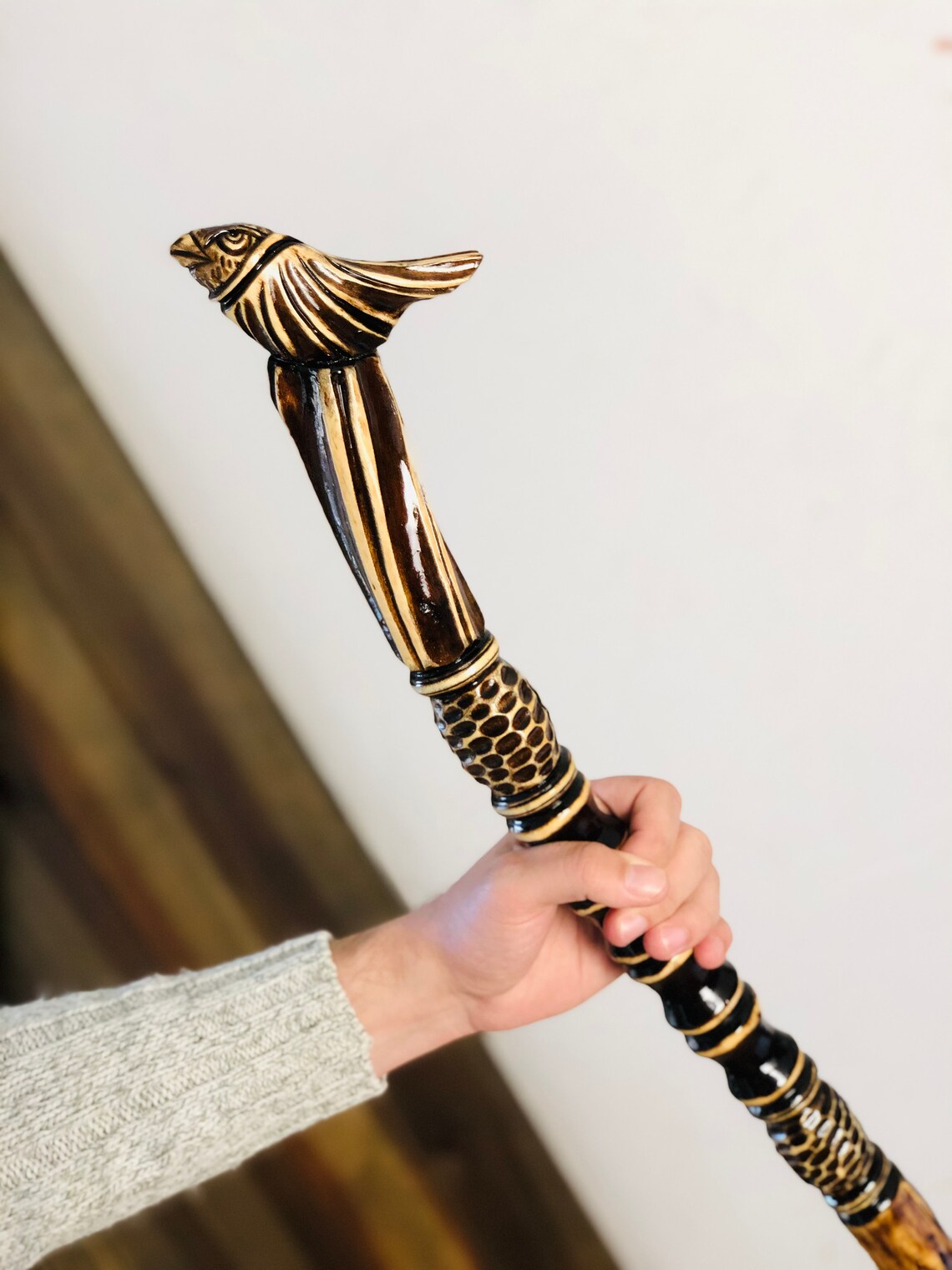 Forest Hiking Stick Bird Wizard Stick Wooden Staff Hand - Etsy