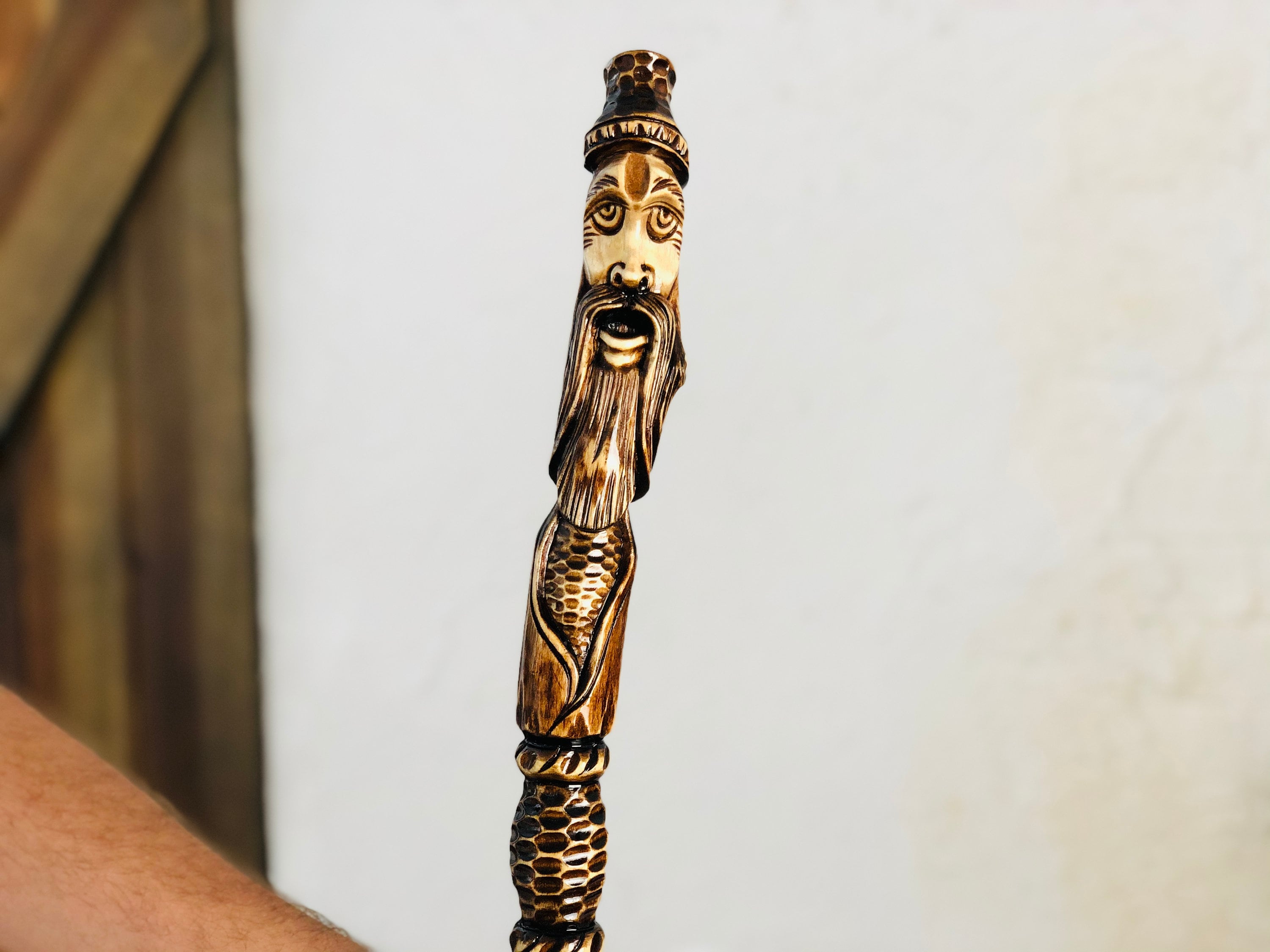 Wooden hiking staff Wizard staff Handmade mage staff Carved | Etsy