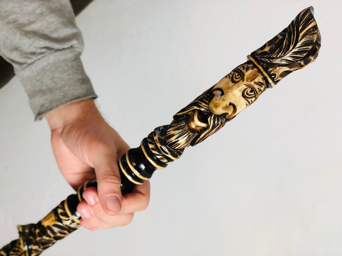 Wooden Hiking Staff Wizard Staff Handmade Mage Staff Carved - Etsy