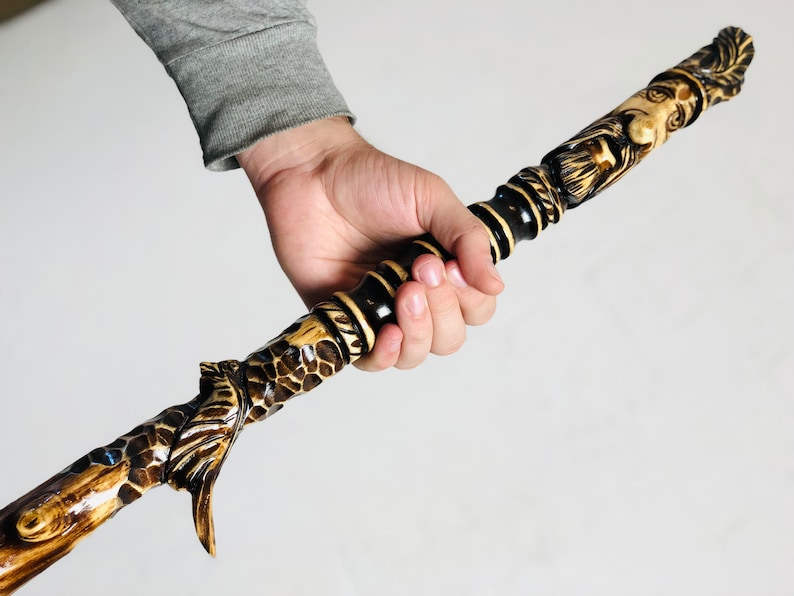 Wooden Hiking Staff Wizard Staff Handmade Mage Staff Carved - Etsy