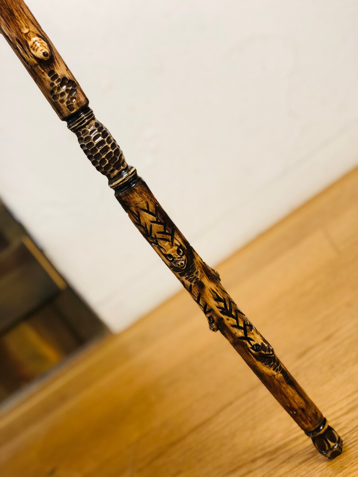 Hand carved hiking staff Wizard staff Mage staff Wooden | Etsy