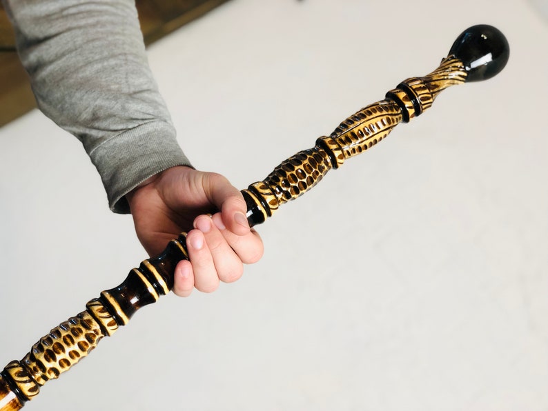 Hand Carved Wizard Staff: 61" Wooden Mage Walking Stick - Etsy