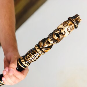 Fantasy Staff, Wood Carving Staff, Ceremonial Staff, Wood Staff, Hiking ...