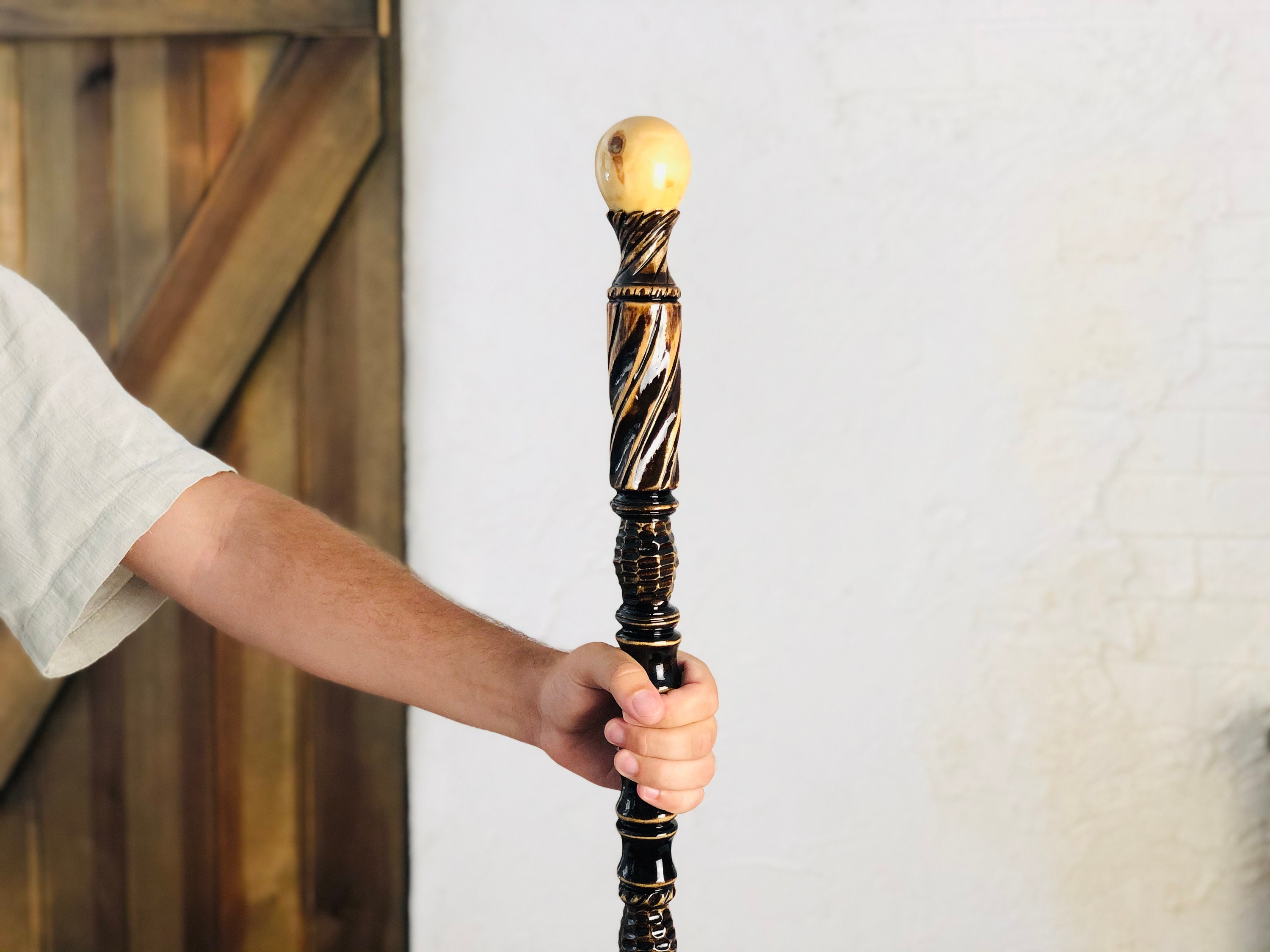Handmade Wooden Hiking Staff: Carved Wizard Walking Stick (61 Inch) - Etsy