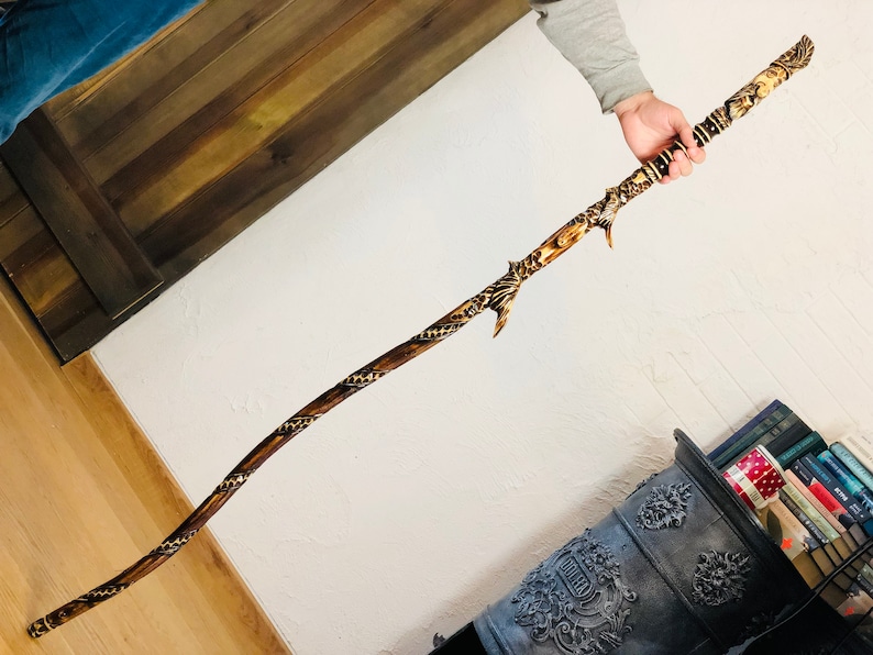 Wooden Hiking Staff Wizard Staff Handmade Mage Staff Carved - Etsy