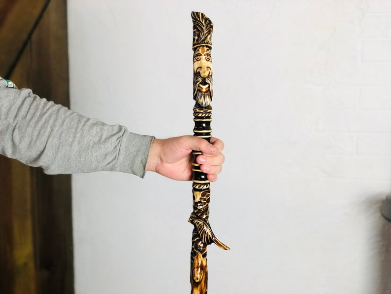 Wooden Hiking Staff Wizard Staff Handmade Mage Staff Carved - Etsy