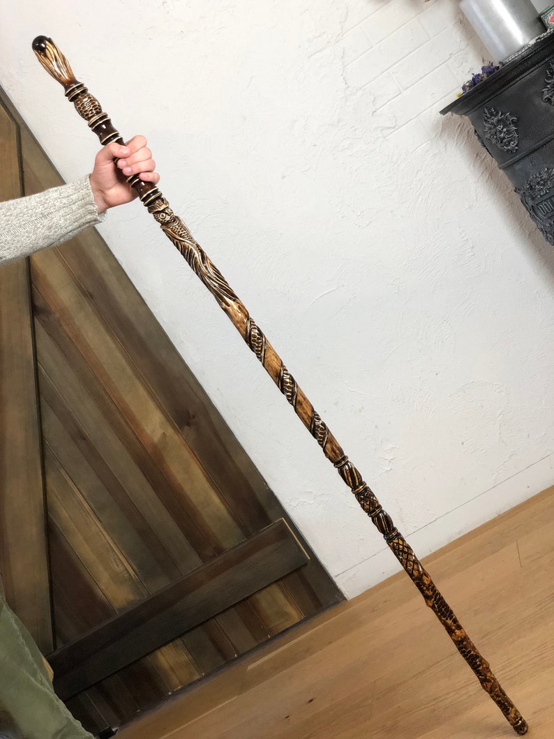 Handmade Wooden Hiking Staff: Carved Wizard Walking Stick (59 Inch) - Etsy