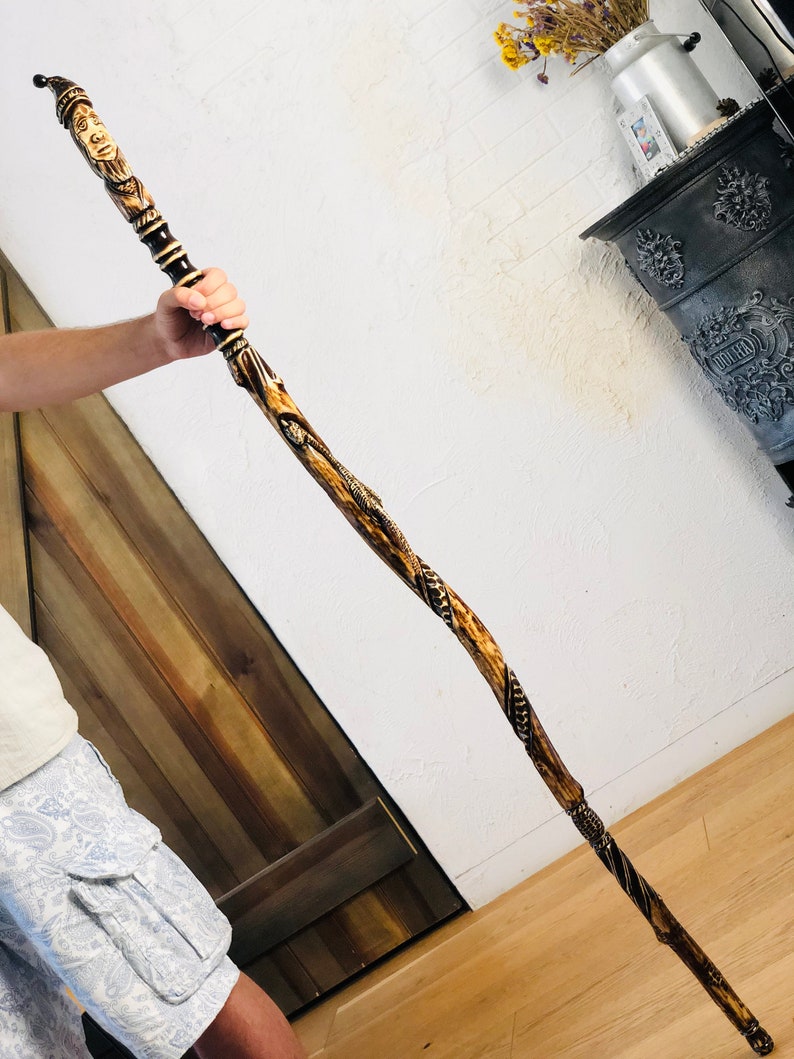 Wooden Wizard Staff Hiking Staff Hand Carved Walking Stick | Etsy