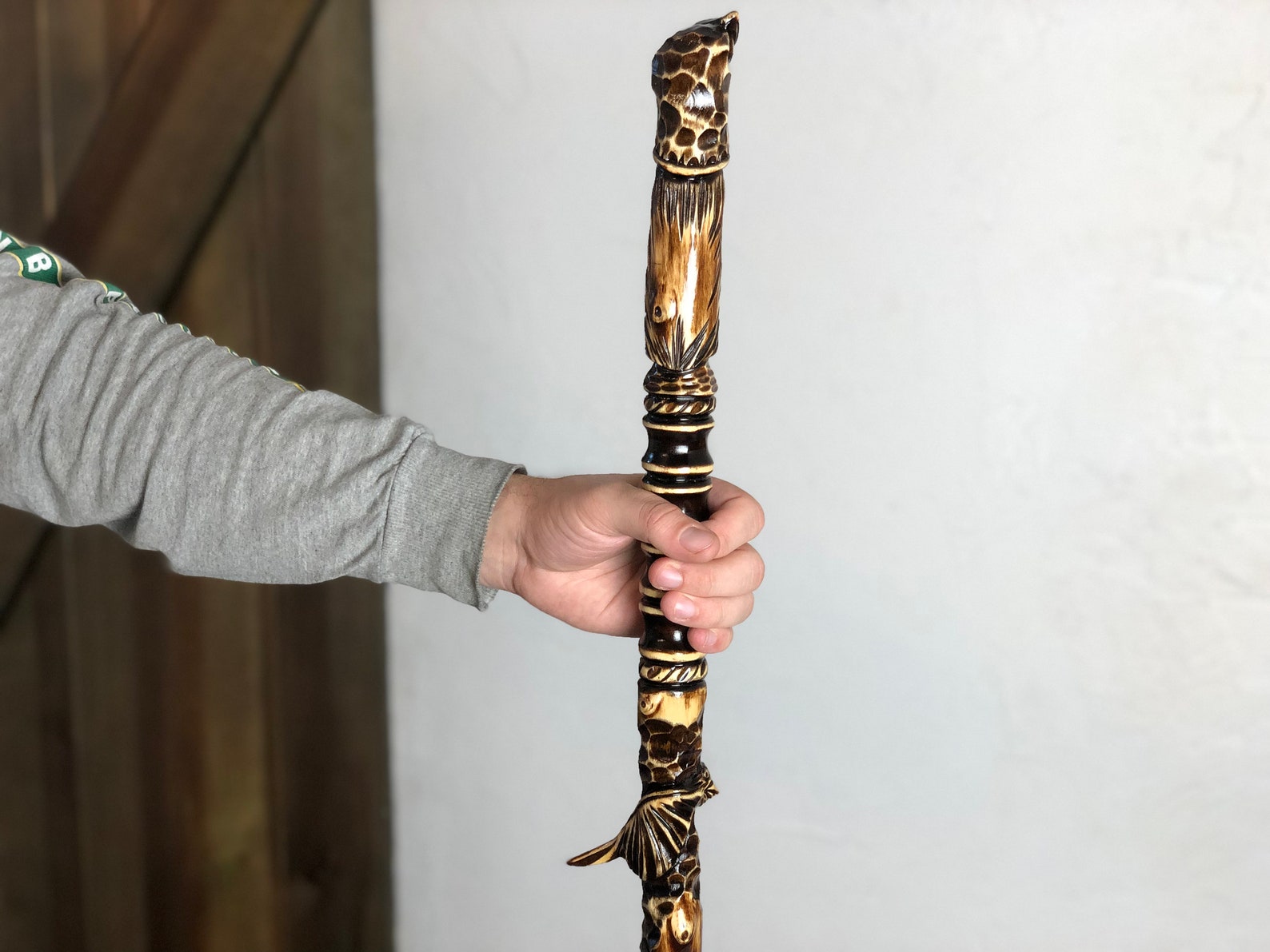 Wooden Hiking Staff Wizard Staff Handmade Mage Staff Carved | Etsy