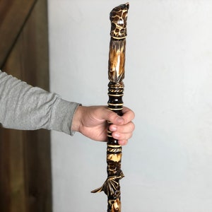 Wooden Hiking Staff, Wizard Staff, Handmade Mage Staff, Carved Wood ...