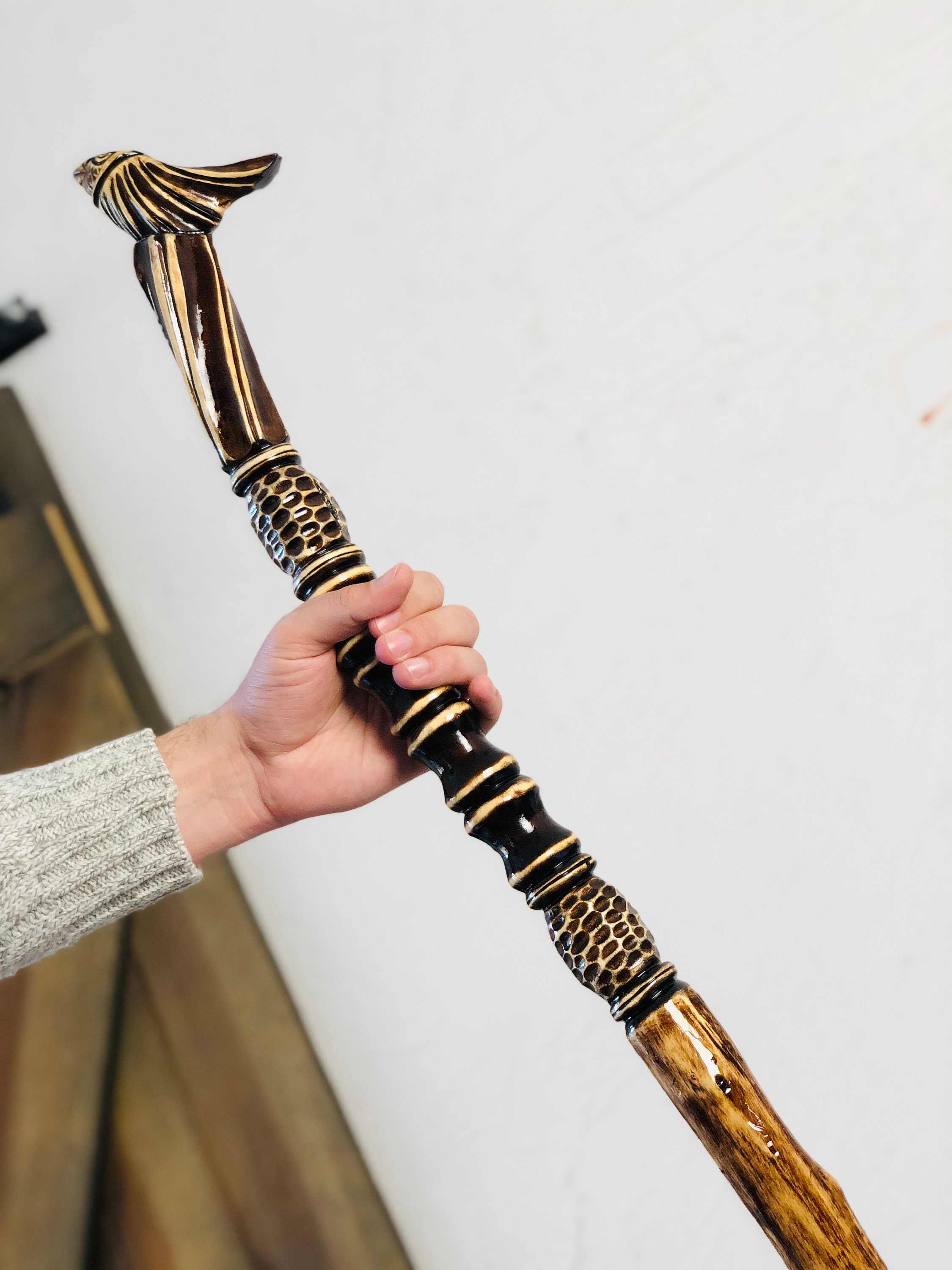 Forest Hiking Stick Bird Wizard Stick Wooden Staff Hand - Etsy
